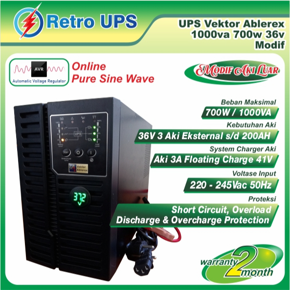 Jual UPS Modifikasi 1KVA Vektor Ablerex RS 1000 700Watt 36V Online ...