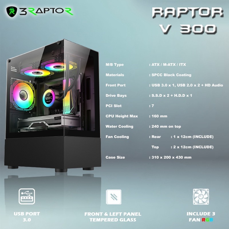 Jual CASING RAPTOR V300 ATX SUPPORT | Shopee Indonesia
