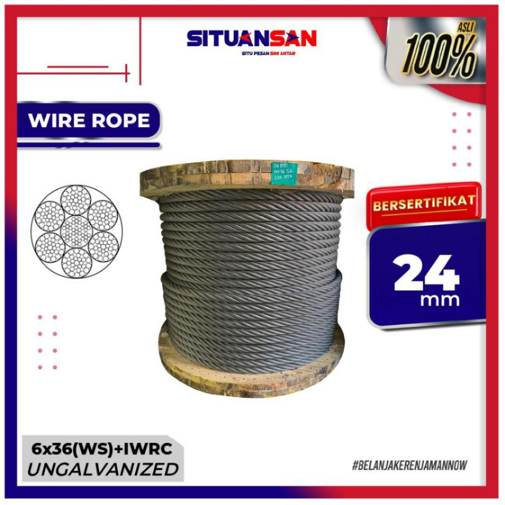 Jual Wire Rope Kawat Seling 24mm 6x36(WS)+IWRC Ungalvanised | Shopee ...