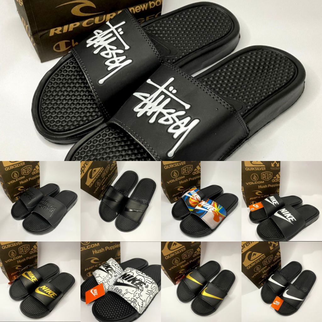 Jual SENDAL PRIA WANITA SLIP SANDALS SLOP SLIDE HITAM POLOS TERMURAH ...