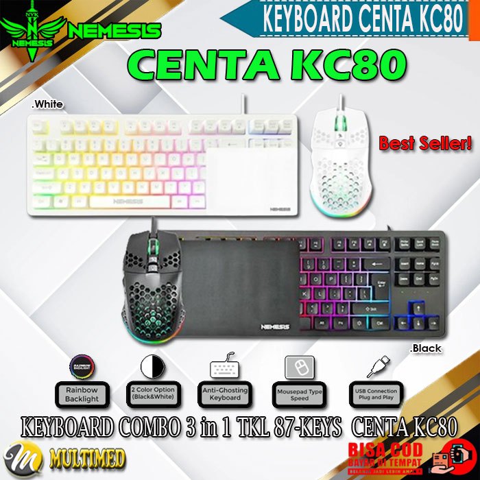 Jual NYK Nemesis Keyboard Combo 3 in 1 CENTA KC80 TKL Gaming Set ...