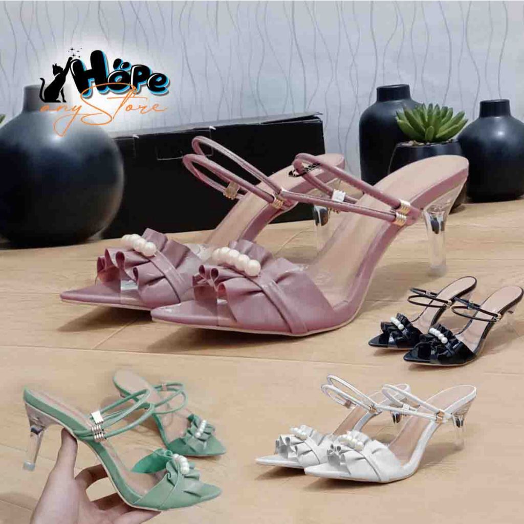 Jual Sandal Heels Wanita - Mils Collection - Sandal AC.01 High Heels Pesta Kaca Mutiara Deret ...