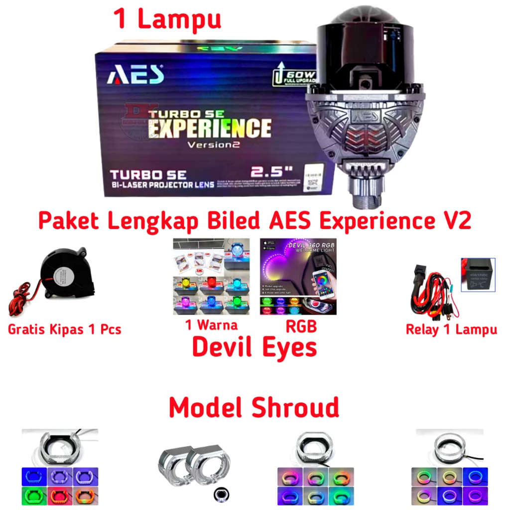 Jual Paket Lengkap Ful Set 1 Lampu BILED AES Turbo SE Experience V2 70 ...
