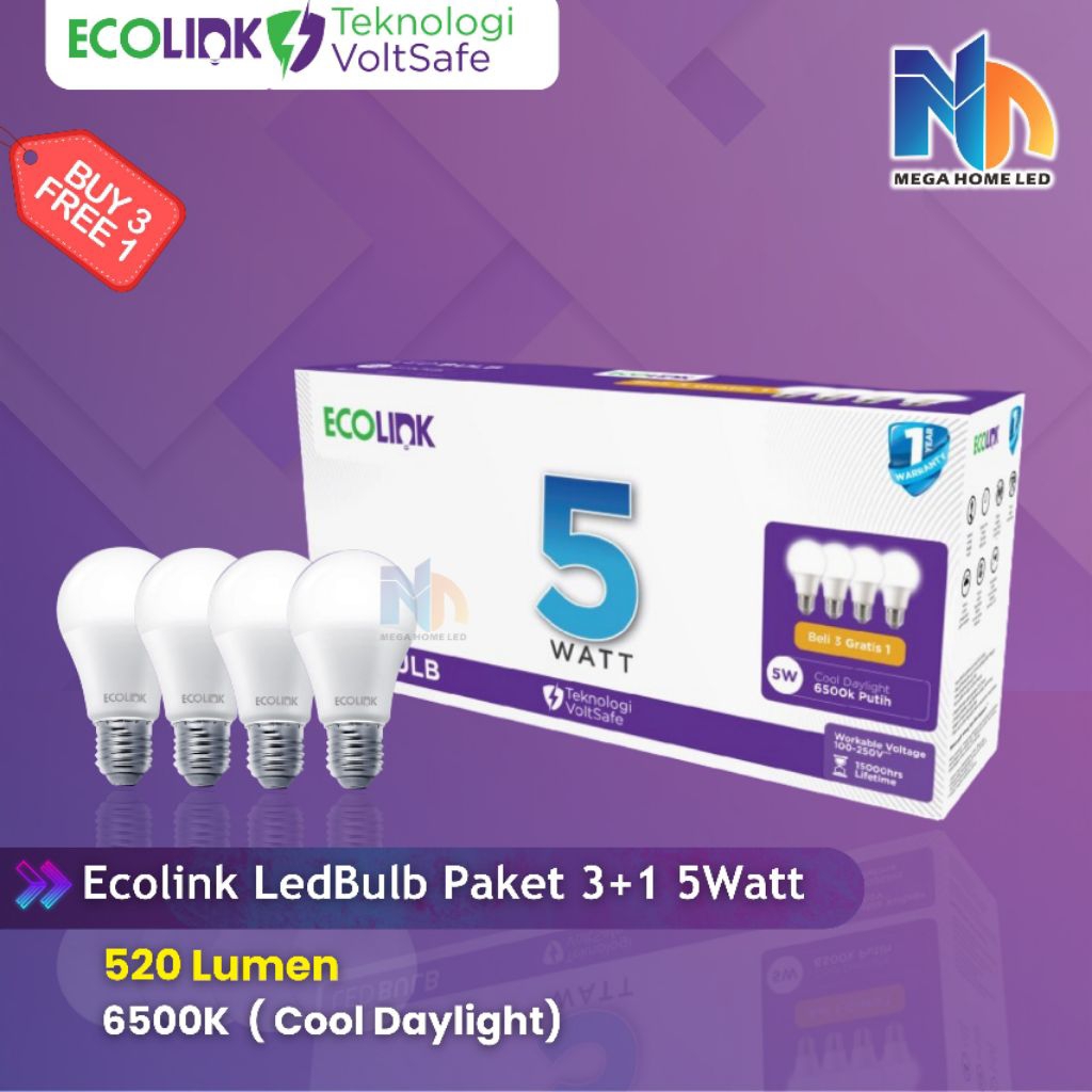Jual Lampu LED ECOLINK 5W Multipack E27 Putih Penerangan Interior Rumah ...