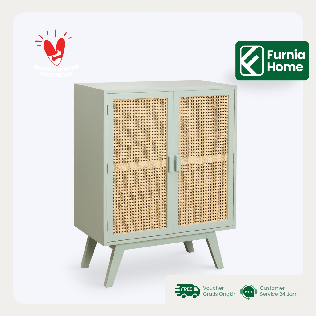 Jual Lemari Buffet Minimalis Kayu Jati Solid Pintu Rotan Modern / Rak ...