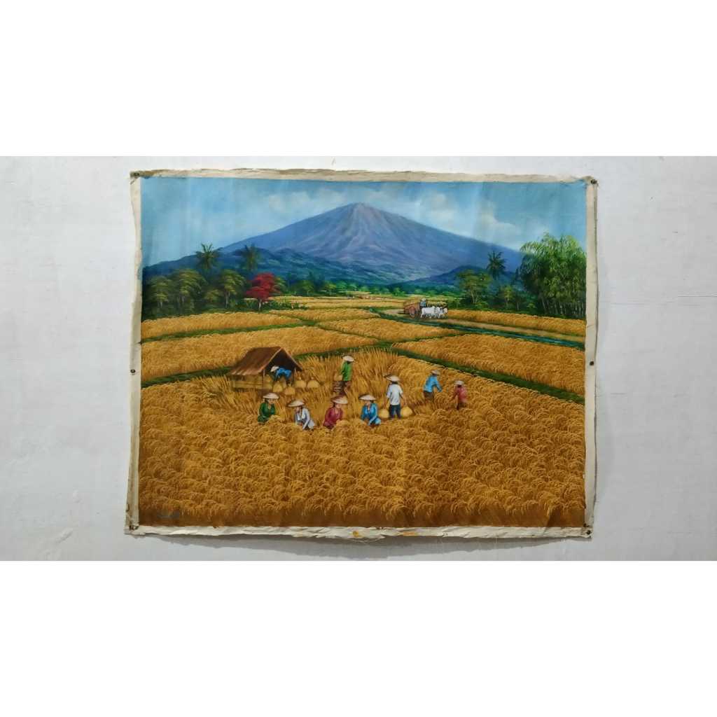 Jual Lukisan Kanvas Panen Raya Karya Sandi Kuno Jadul Antik | Shopee ...