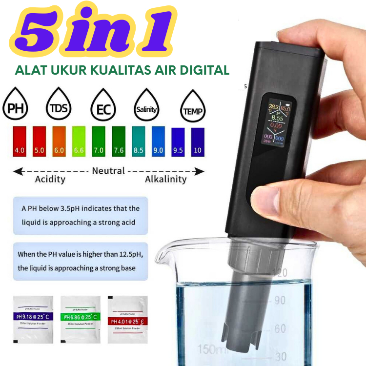 Jual JAYA 5in1 PH Alat Ukur Uji Kualitas Air aquarium Digital EC TDS ...