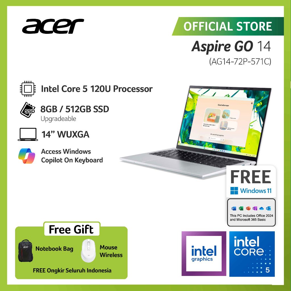 Jual (FREE WIRELESS MOUSE) ACER LAPTOP ASPIRE GO 14 AG14-72P-571C 14 ...