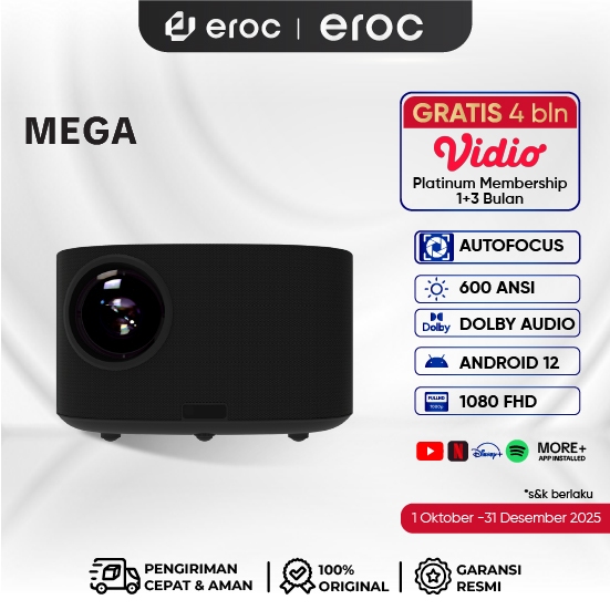 Jual EROC Smart Proyektor LCD 600 ANSI Full HD Android 12 Dolby Audio ...