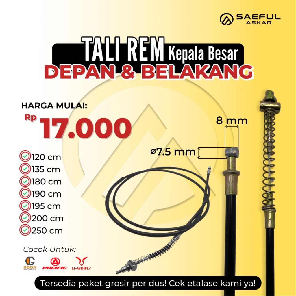 Jual Tali Rem Sepeda Listirk Motor Listrik Kepala Besar cocok untuk ...
