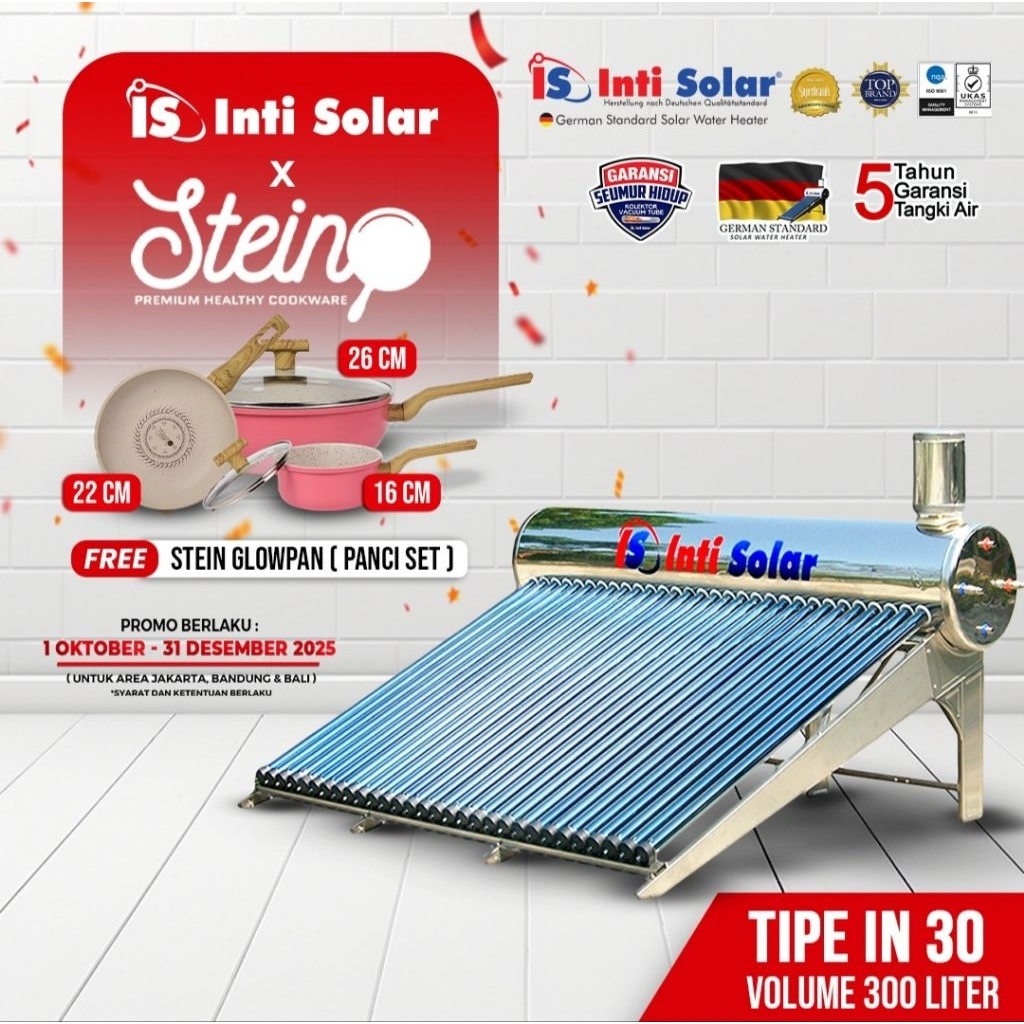 Jual INTISOLAR Pemanas Air Solar Heater IN30/300 Liter Pemanas Tenaga ...