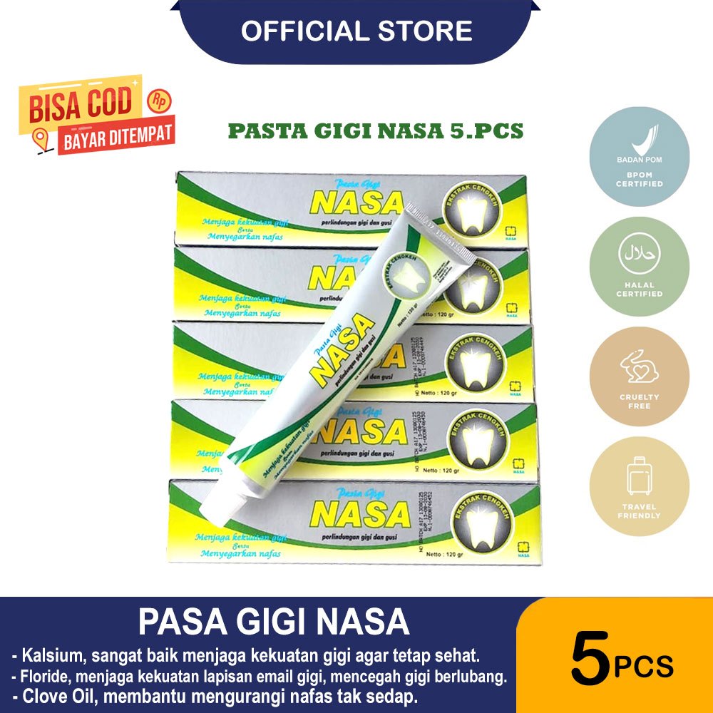 Jual PASTA GIGI NASA HERBAL ORIGINAL 5.PCS ATASI BAU MULUT & GIGI ...