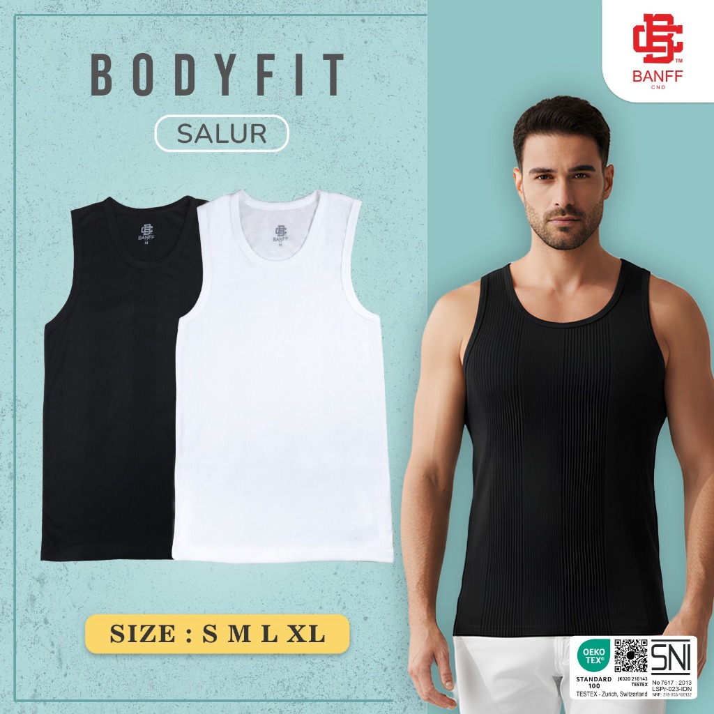 Jual BANFF - Singlet Pria Dewasa Body Fit Salur Putih dan Hitam SML XL ...