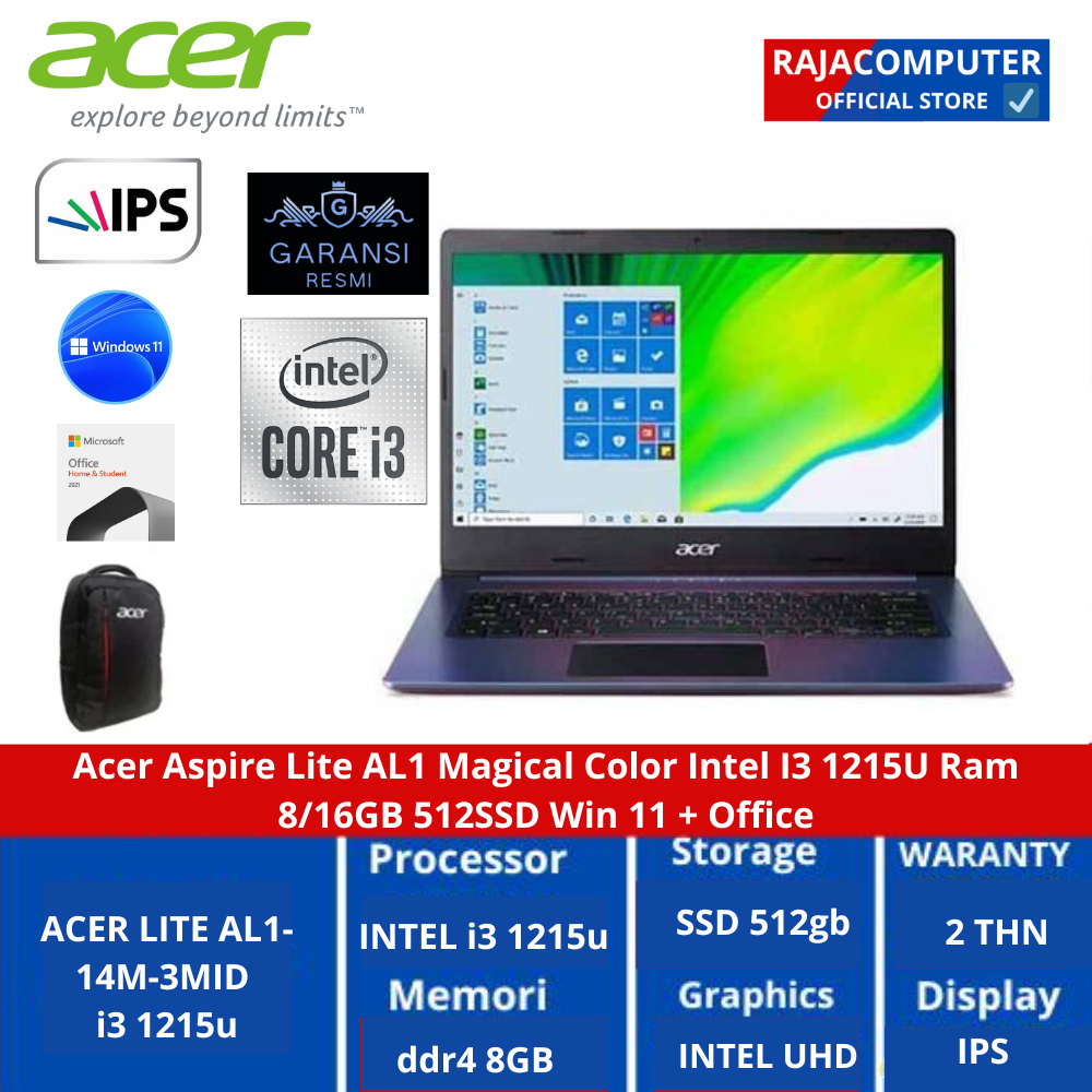 Jual Acer Aspire Lite AL1 Magical Color Intel I3 1215U Ram 16GB 512SSD ...