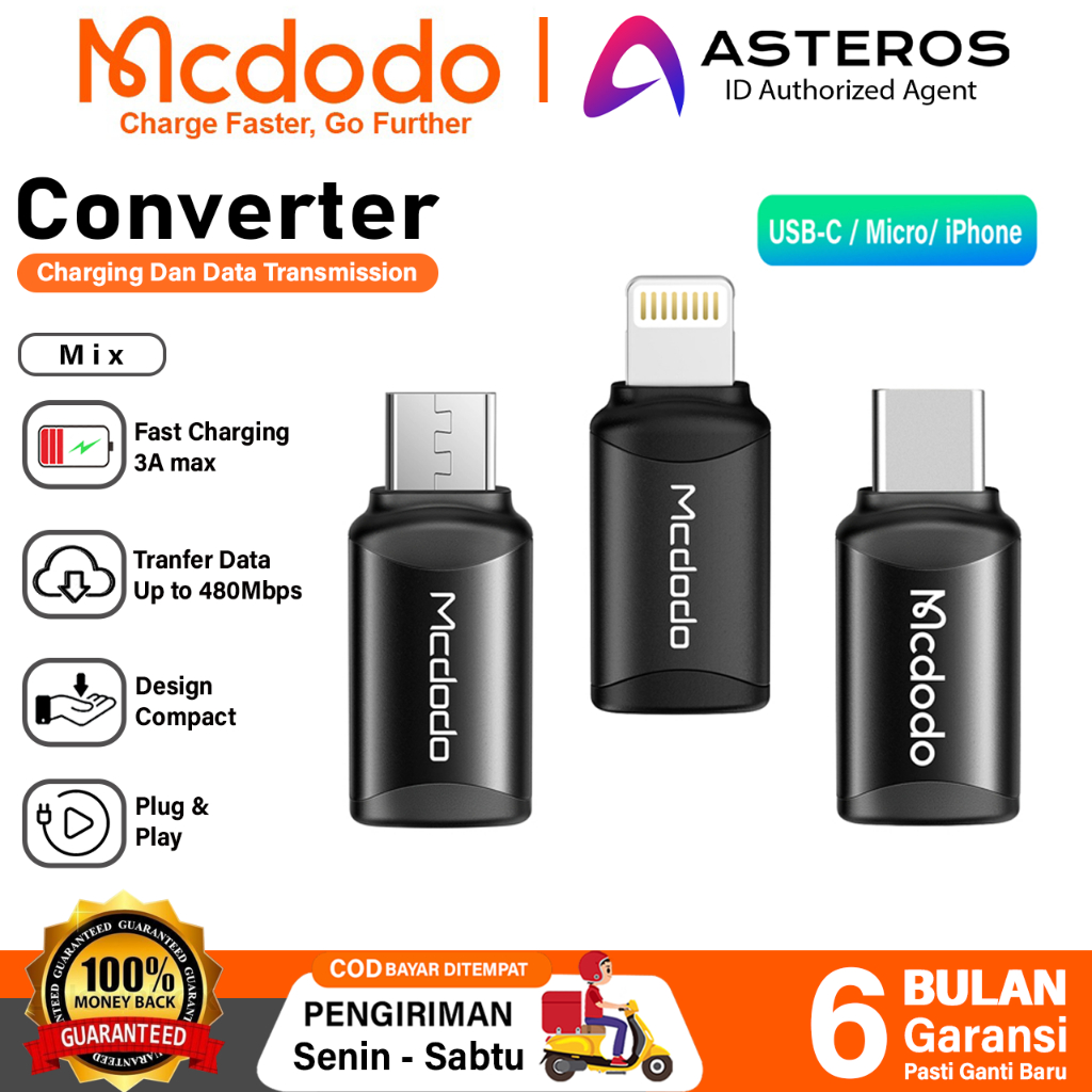 Jual MCDODO Adapter Converter Lightning, Type C, Micro USB Charging dan ...