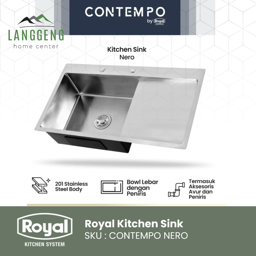 Jual Royal Contempo NERO – Kitchen Sink Premium 1 Bowl Stainless Steel ...
