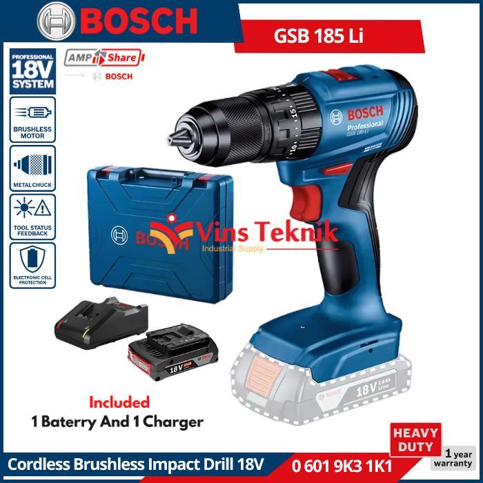 Jual BOSCH GSB 185 LI Cordless Impact Drill Mesin Bor Tembok 13MM 18V ...