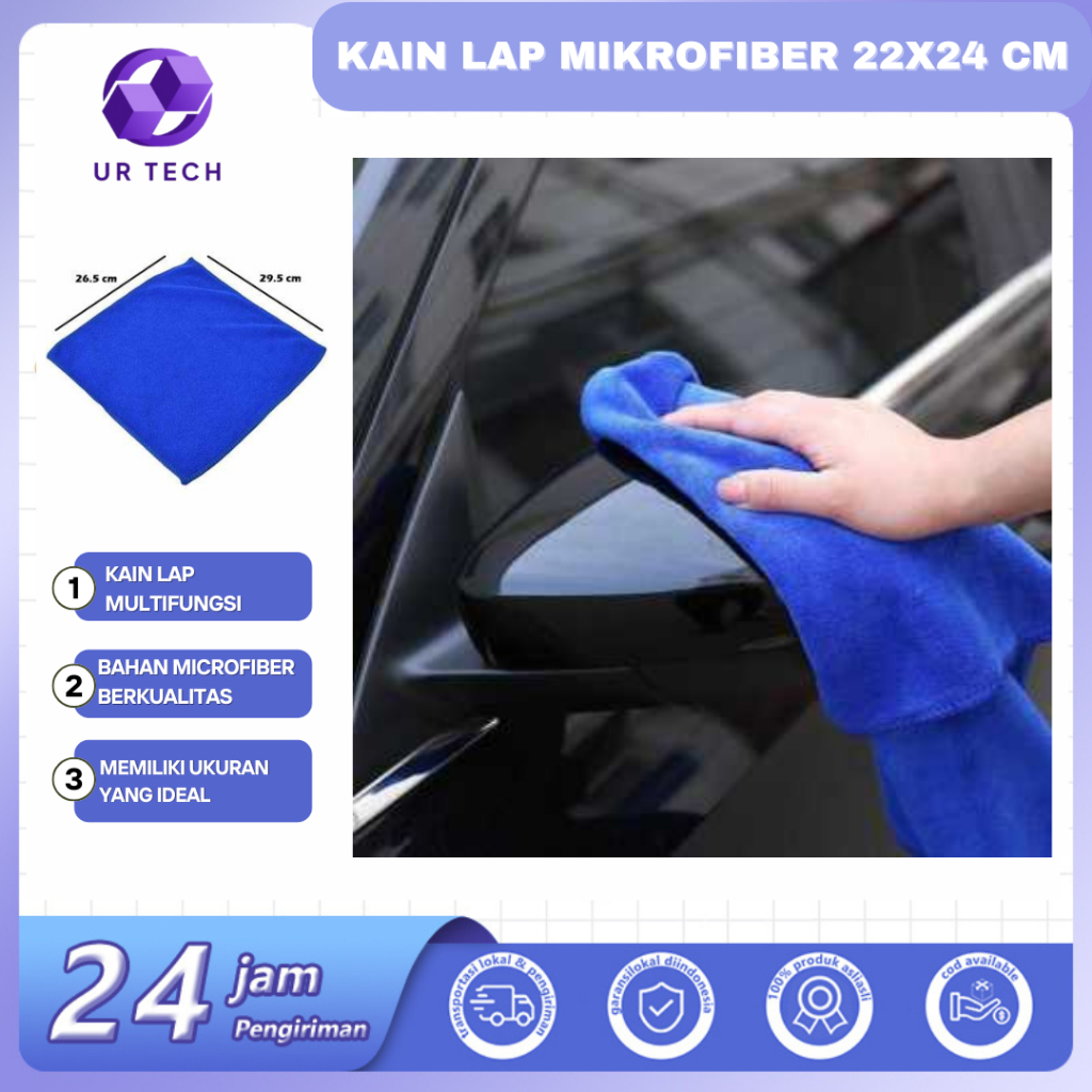 Jual UR Handuk Mikrofiber Lap Pengering Mobil 22 x 24 CM - 7RRS1TBL ...