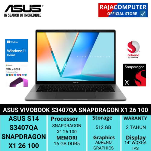 Jual ASUS VIVOBOOK S14 S3407QA SNAPDRAGON X1 26 100 16GB SSD 512GB 14 ...