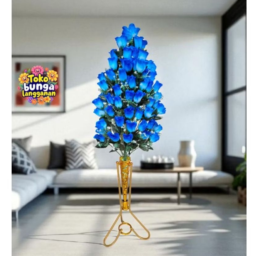 Jual HIASAN SUDUT BUNGA MAWAR ARTIFICIAL 48 KUNTUM DENGAN POT STANDING ...