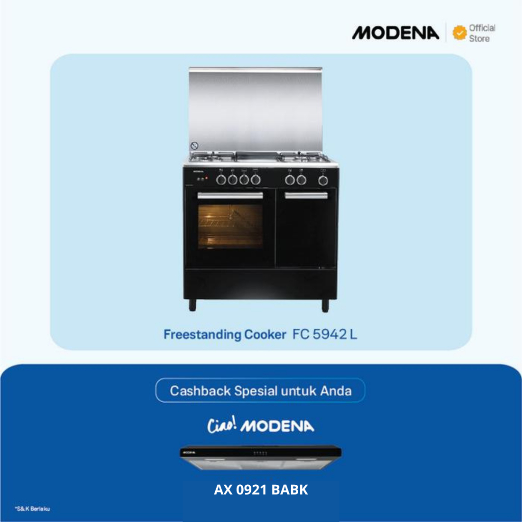 Jual MODENA FC 5942 L kompor freestanding cooker 90 cm stainless hitam ...