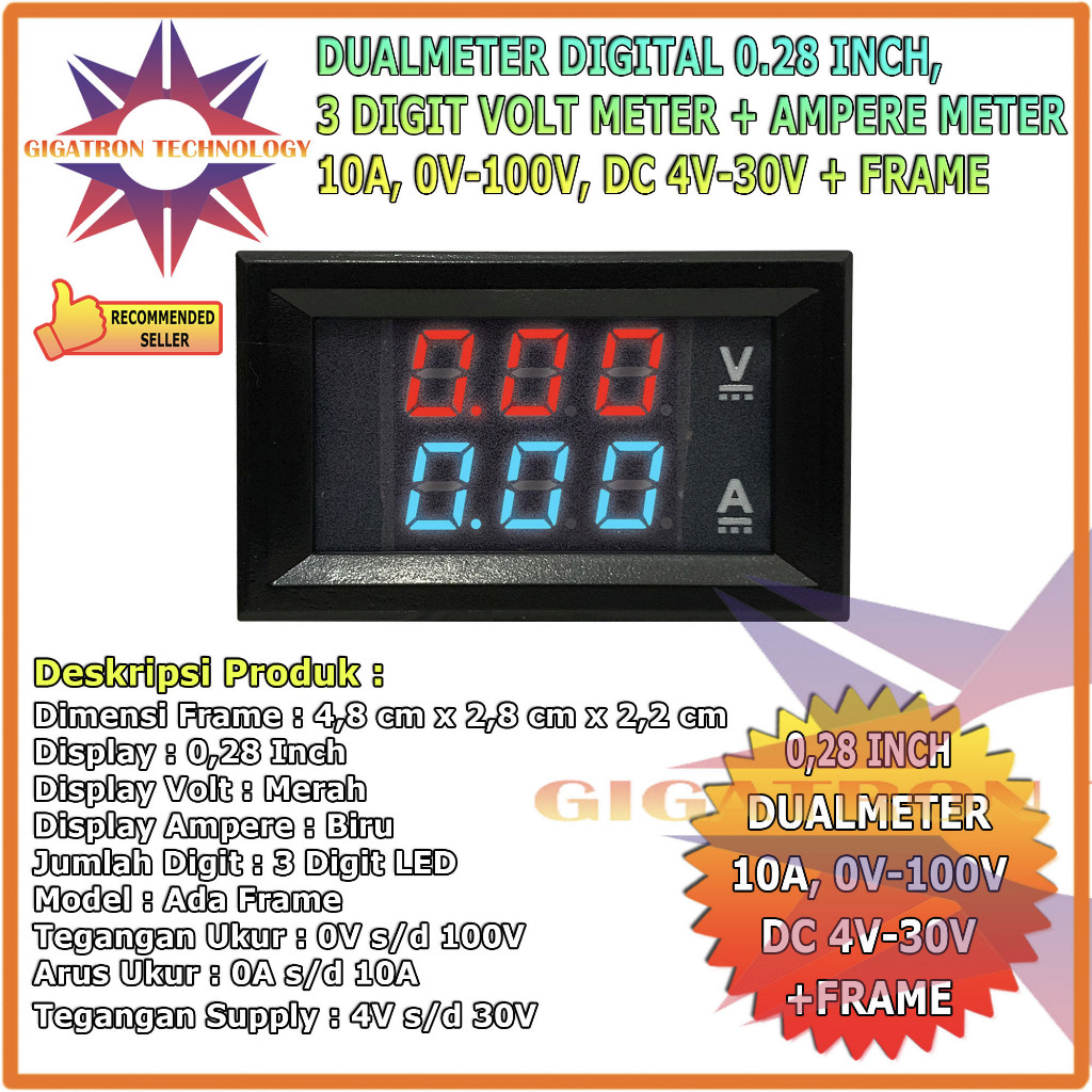 Jual Dualmeter Combo Voltmeter Amperemeter 10A 100V DC 4V-30V Dual ...