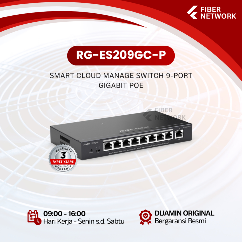 Jual RG-ES209GC-P RUIJIE REYEE 9 PORT GIGABIT CLOUD MANAGED POE+ SWITCH ...