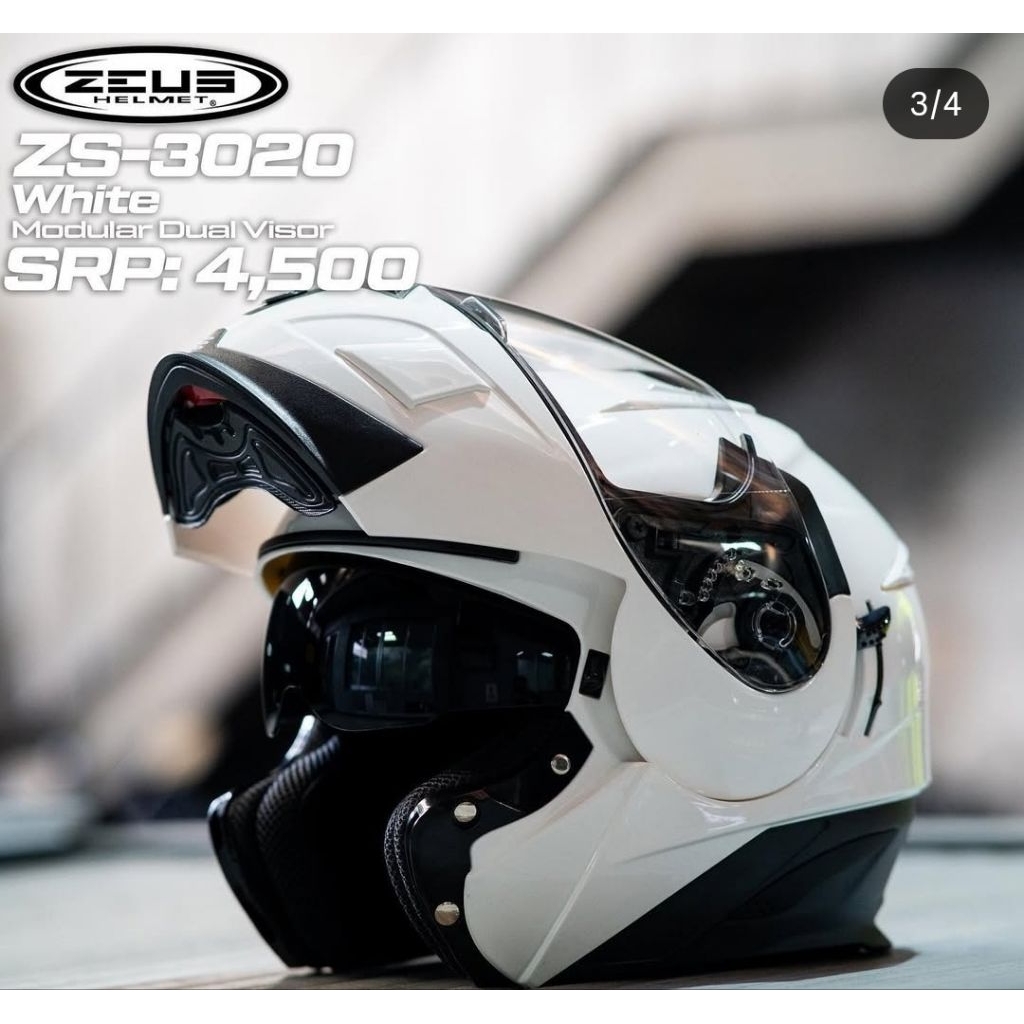 Jual HELM ZEUS 3020 WHITE MODULAR GRAND TOURING DOUBLE VISOR FULLFACE ...