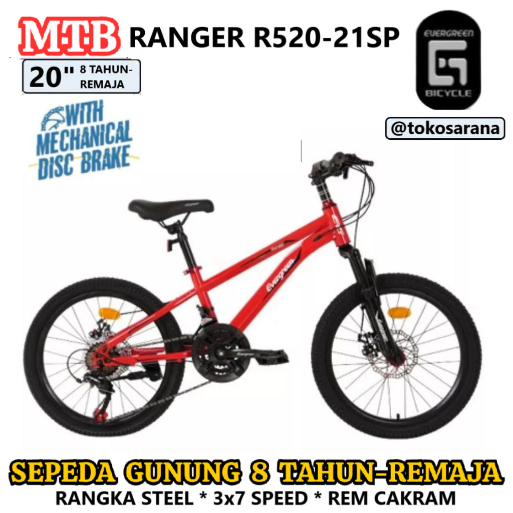 Jual Evergreen Sepeda Gunung Evergreen Ranger R520 21 Speed Junior MTB ...