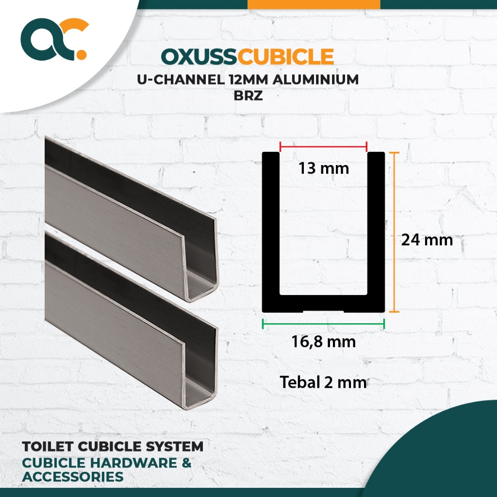 Jual U-Channel 12mm Lis U Aluminium Partisi Cubicle Toilet (5,6 Meter ...