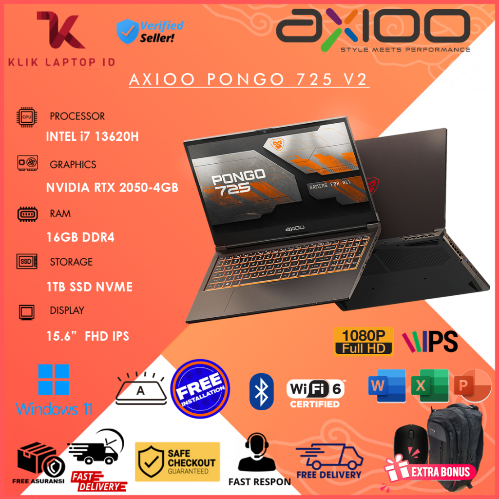 Jual Laptop Gaming Axioo Pongo 725 V2 Intel i7 13620H 16gb 512gb Ssd ...
