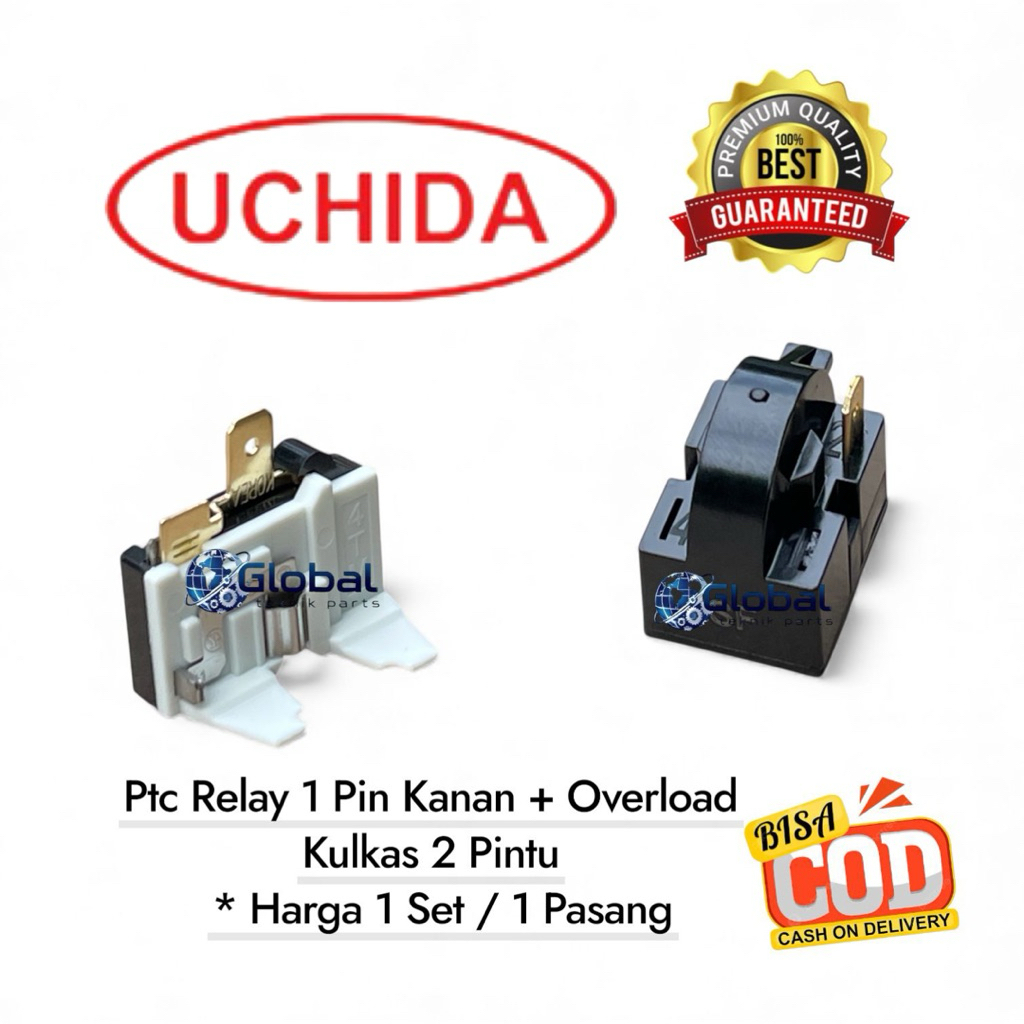 Jual [1 Set ] Ptc Relay 1 Pin Kanan + Overload Kulkas 2 Pintu / Relay ...