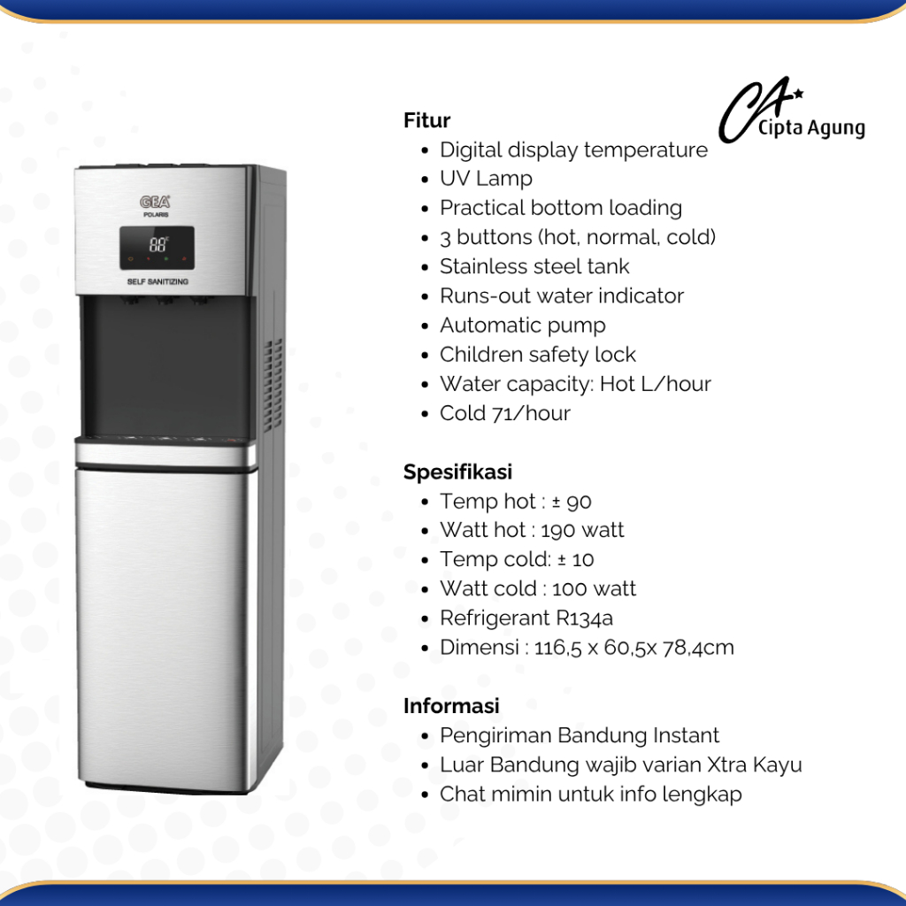 Jual GEA DISPENSER WATER DISPENSER GALON BAWAH GEA POLARIS STAINLESS ...