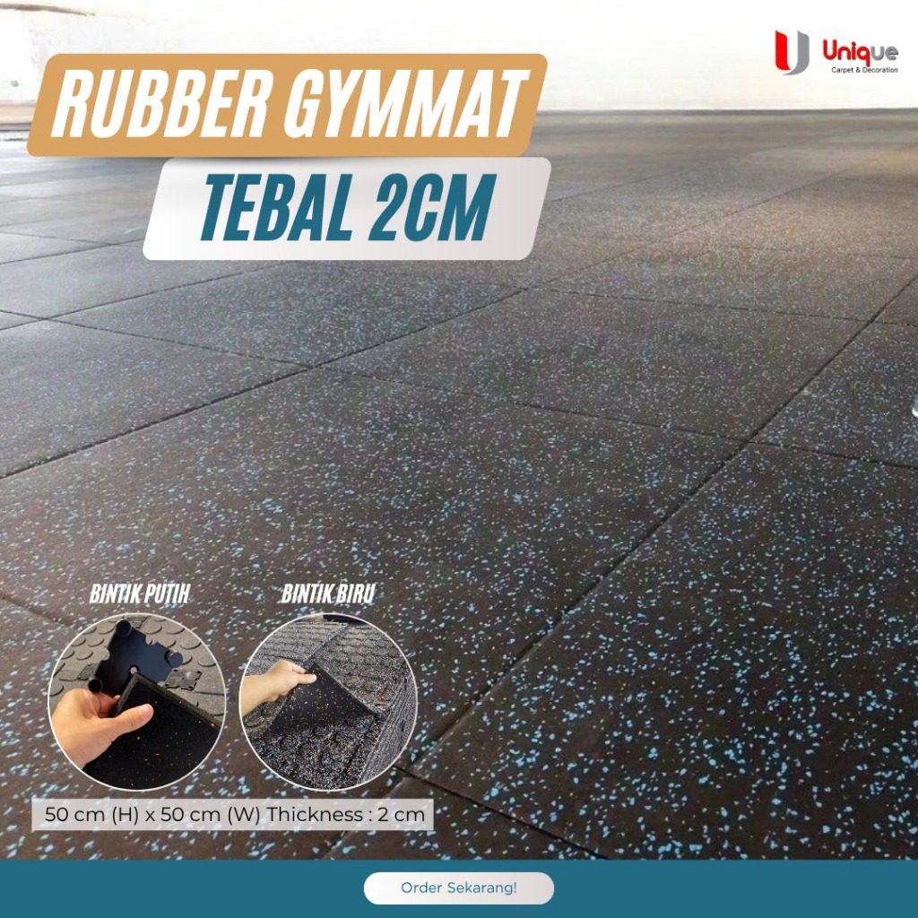 Jual Rubber Gym Mat Tile Tebal 2cm Motif Hitam Bintik Biru / Karpet ...