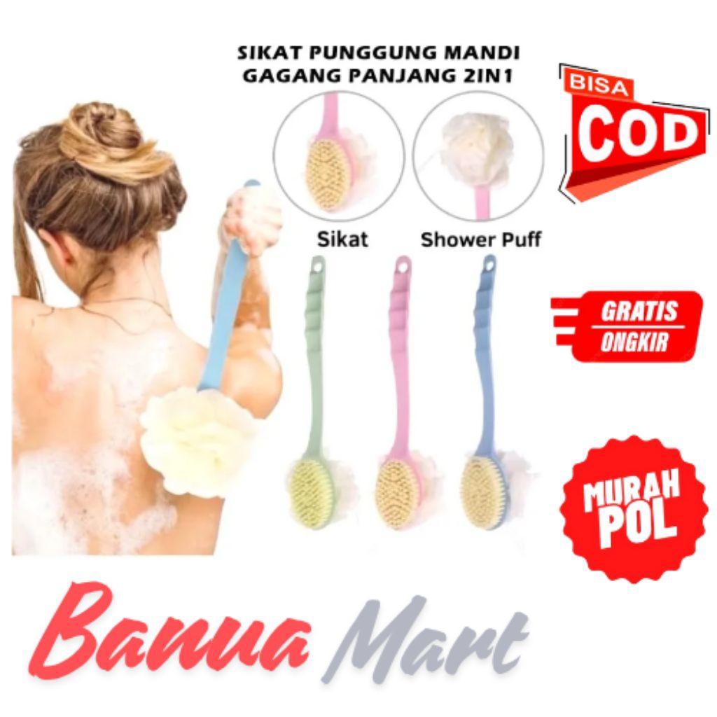 Jual SIKAT PUNGGUNG TANGKAI / Shower Puff Mandi 2 in 1 / Alat Sikat ...