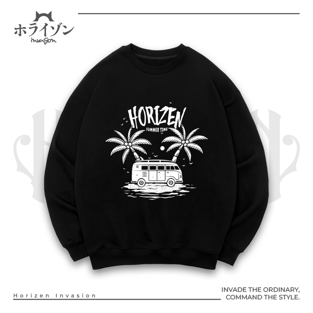 Jual Horizen Invasion Crewneck Summer Time Combi - 100% Cotton Fleece ...