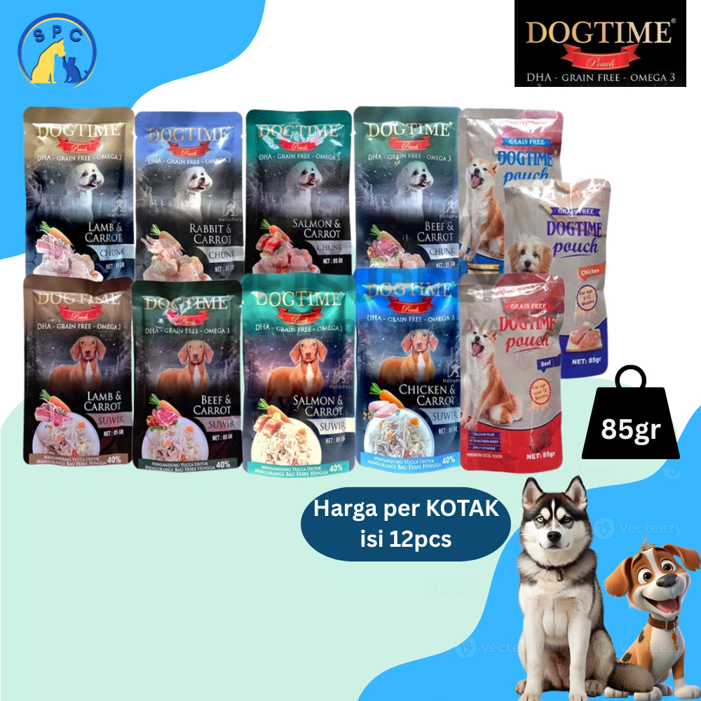 Jual Dogtime pouch 85gr [12 PCS] puppy / adult GRAIN FREE - Dog time ...