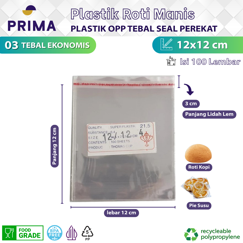 Jual Plastik Opp Tebal Ekonomis Bening 12x12 cm dengan Seal Perekat isi ...