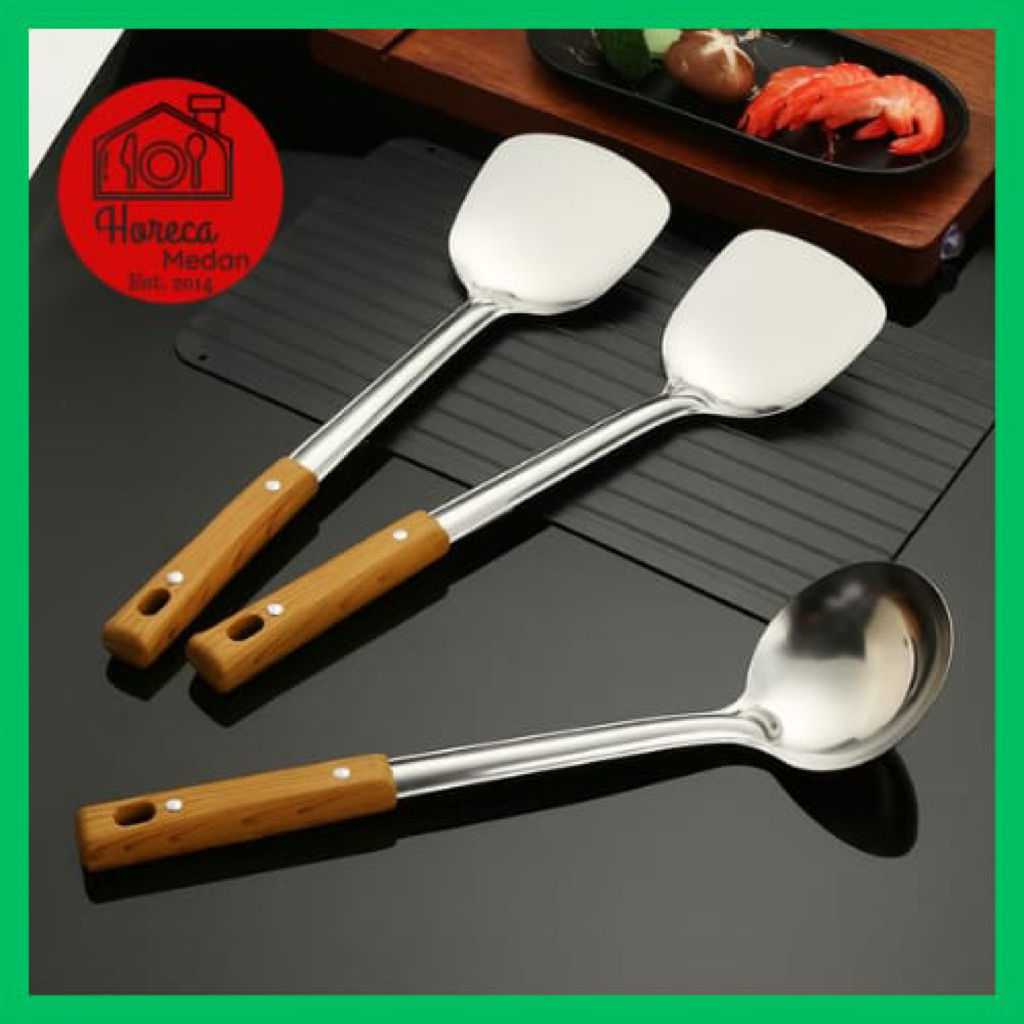 Jual Spatula Stainless Steel Dengan Gagang Kayu / sendok goreng Sutil ...