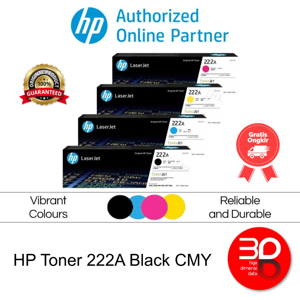 Jual HP Toner 222A Black Cyan Magenta Yellow Original [W2220A, W2221A ...