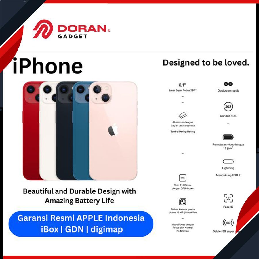 Jual APPLE iPhone 13 128GB 256GB 512GB A15 Bionic CPU 6C / GPU 4C Resmi ...