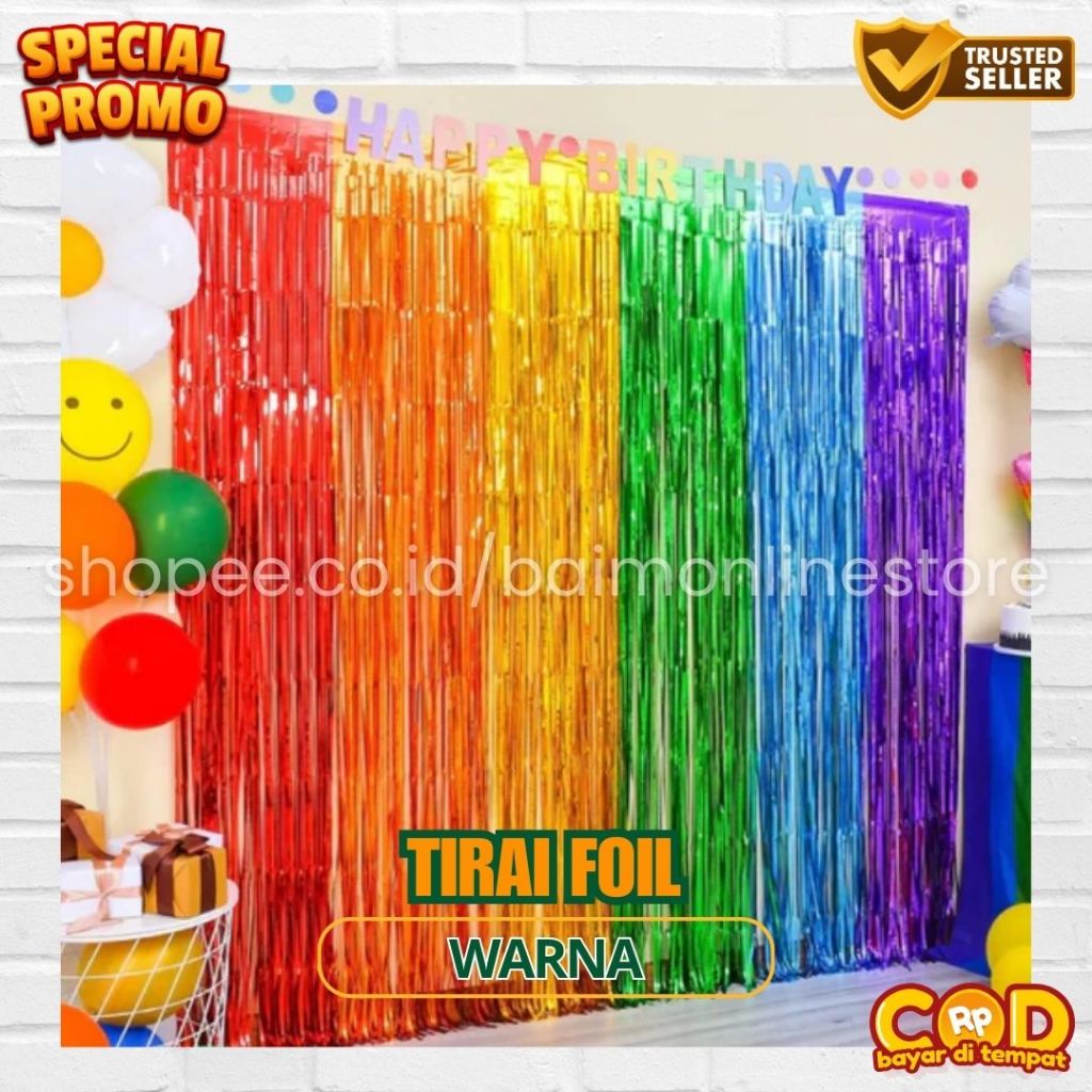 Jual Tirai Foil Merah Putih Hijau Emas / Tirai Ulang Tahun Foil curtain ...