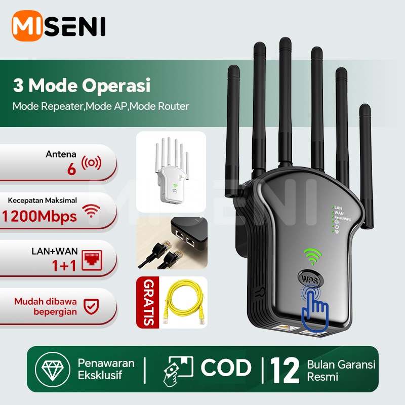 Jual MISENI 6 Antena for 200 m² Coverage 1200Mbps Wifi Extender Tanpa ...