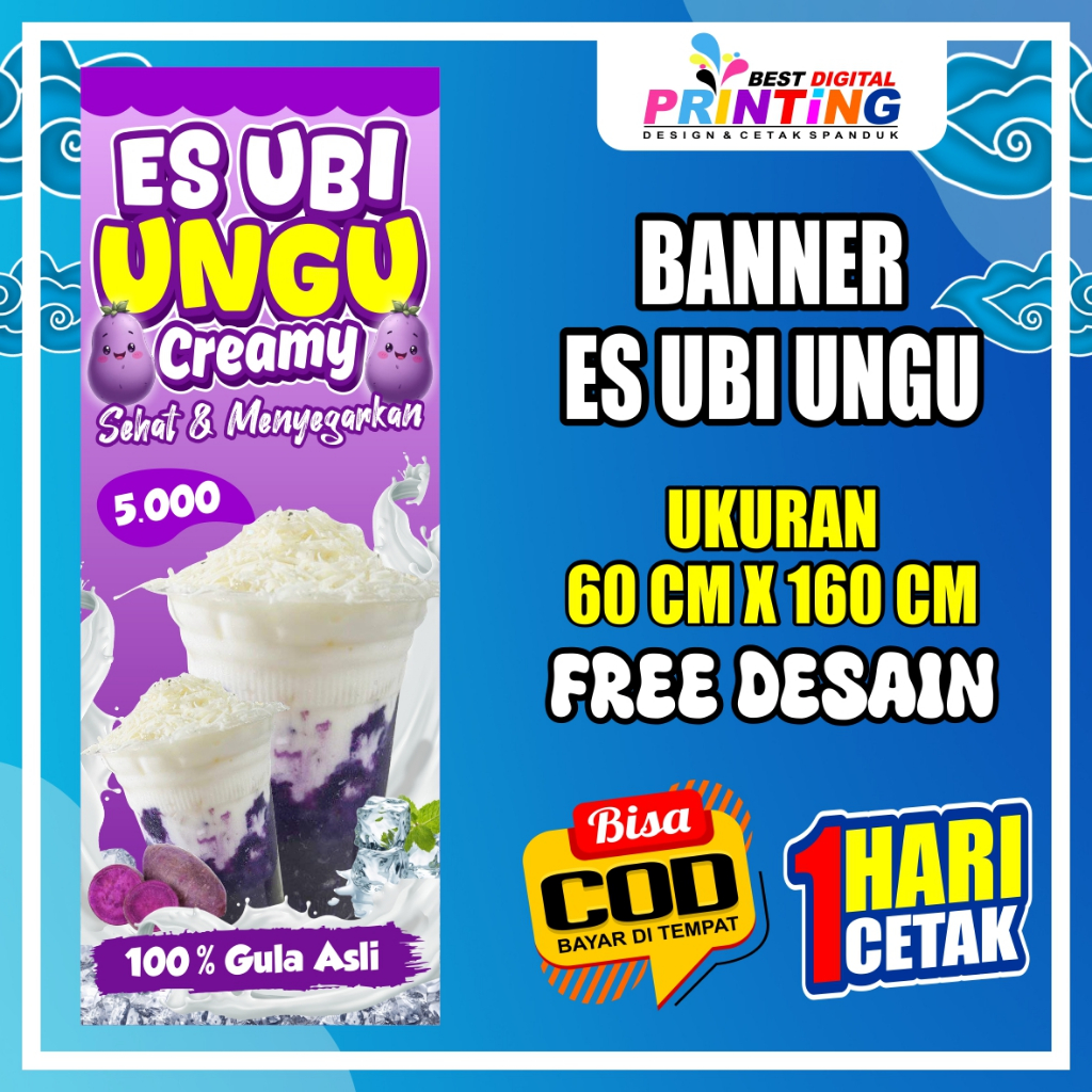 Jual BANNER/SPANDUK ES UBI UNGU (BISA CUSTOM) UKURAN 60X160 CM, BISA ...