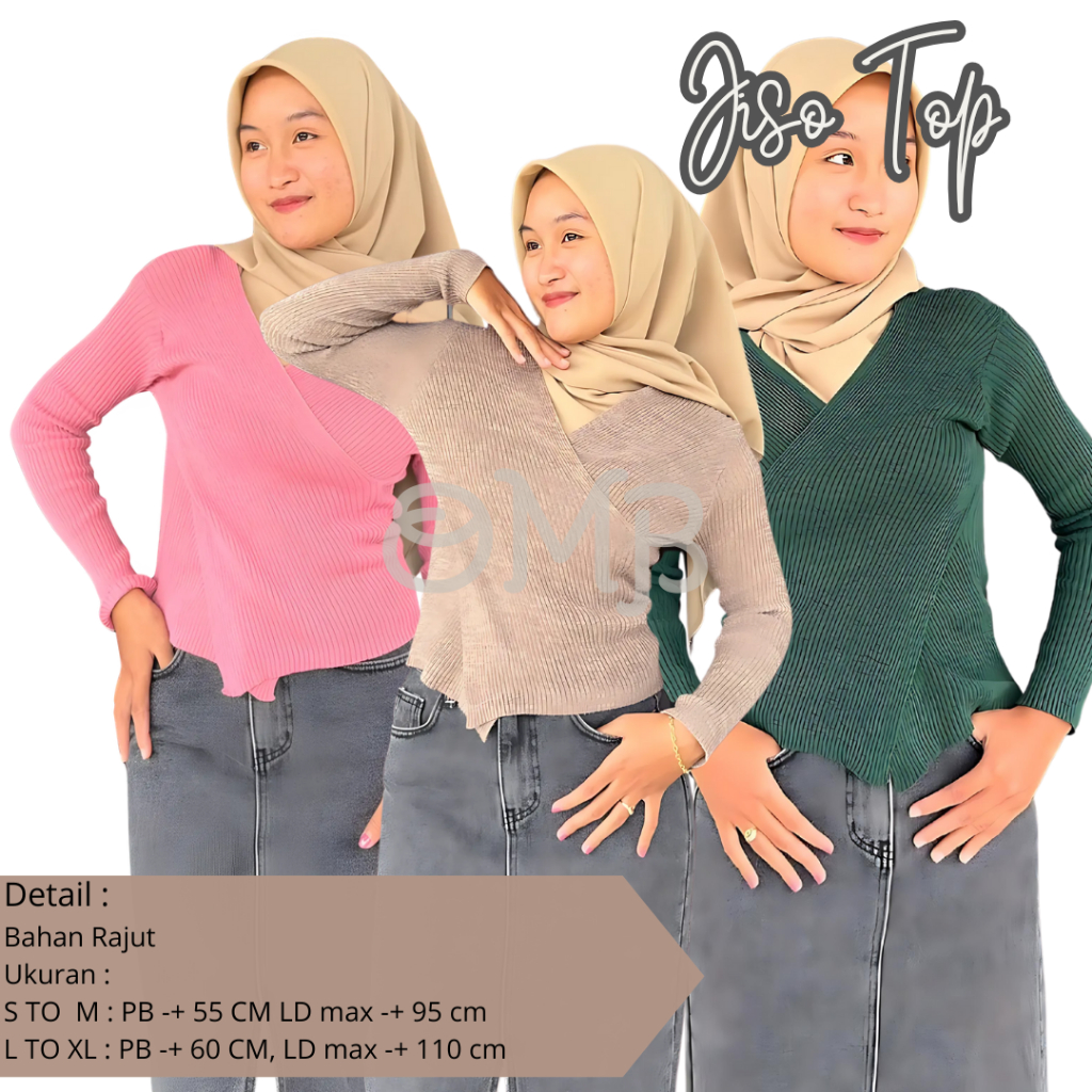 Jual Atasan Silang Jiso top wrap korean style v neck atasan rajut wanita lengan panjang -#OMB ...