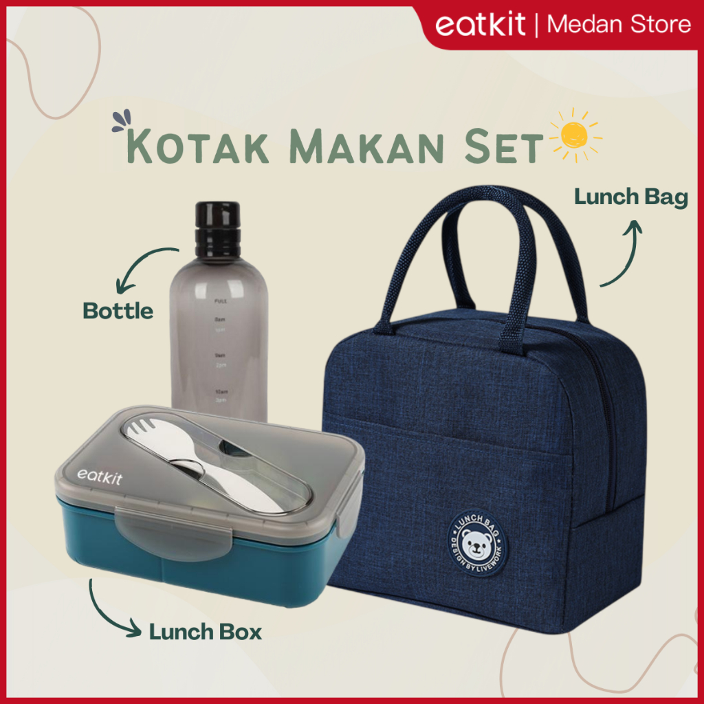 Jual [Medan Ready Stock] Eatkit 3in1 Kotak Makan Set 900ml&1200ml | Bekal Makan Set Lunch Box ...