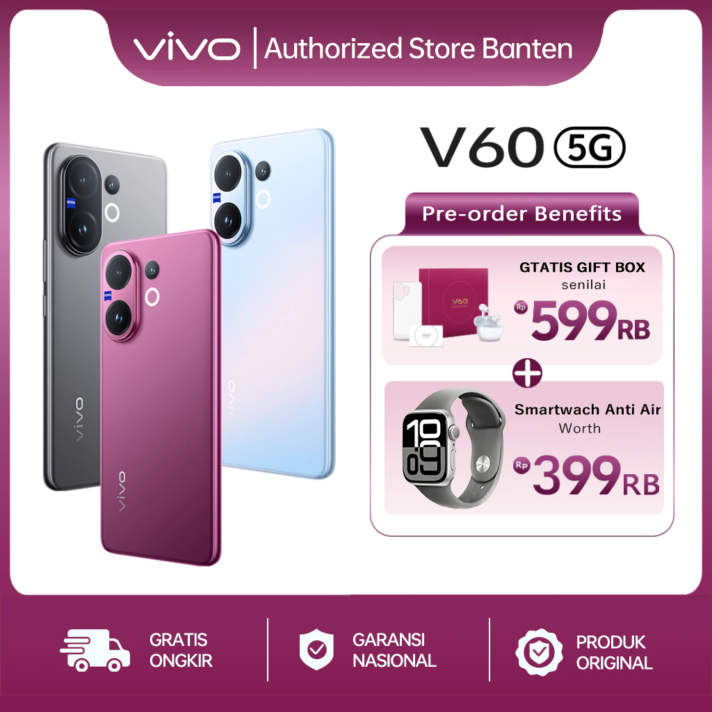 Jual vivo V60 5G 10x Zoom Telephoto, ZEISS Multifocal Potrait, Snapdragon 7 Gen 4, vivo AI, IP68 ...