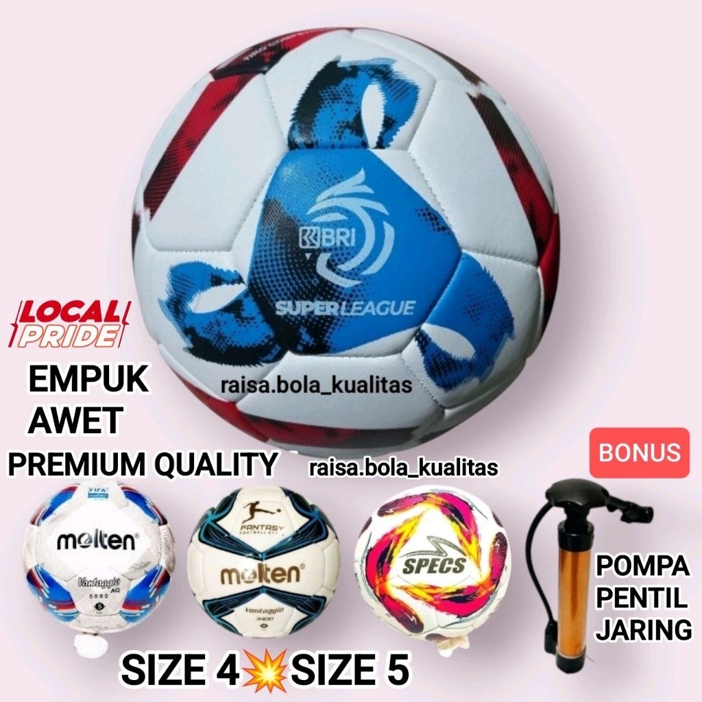 Jual Bola sepak Size 4 Size 5 Premium Murah Empuk Awet Bonus Pentil ...