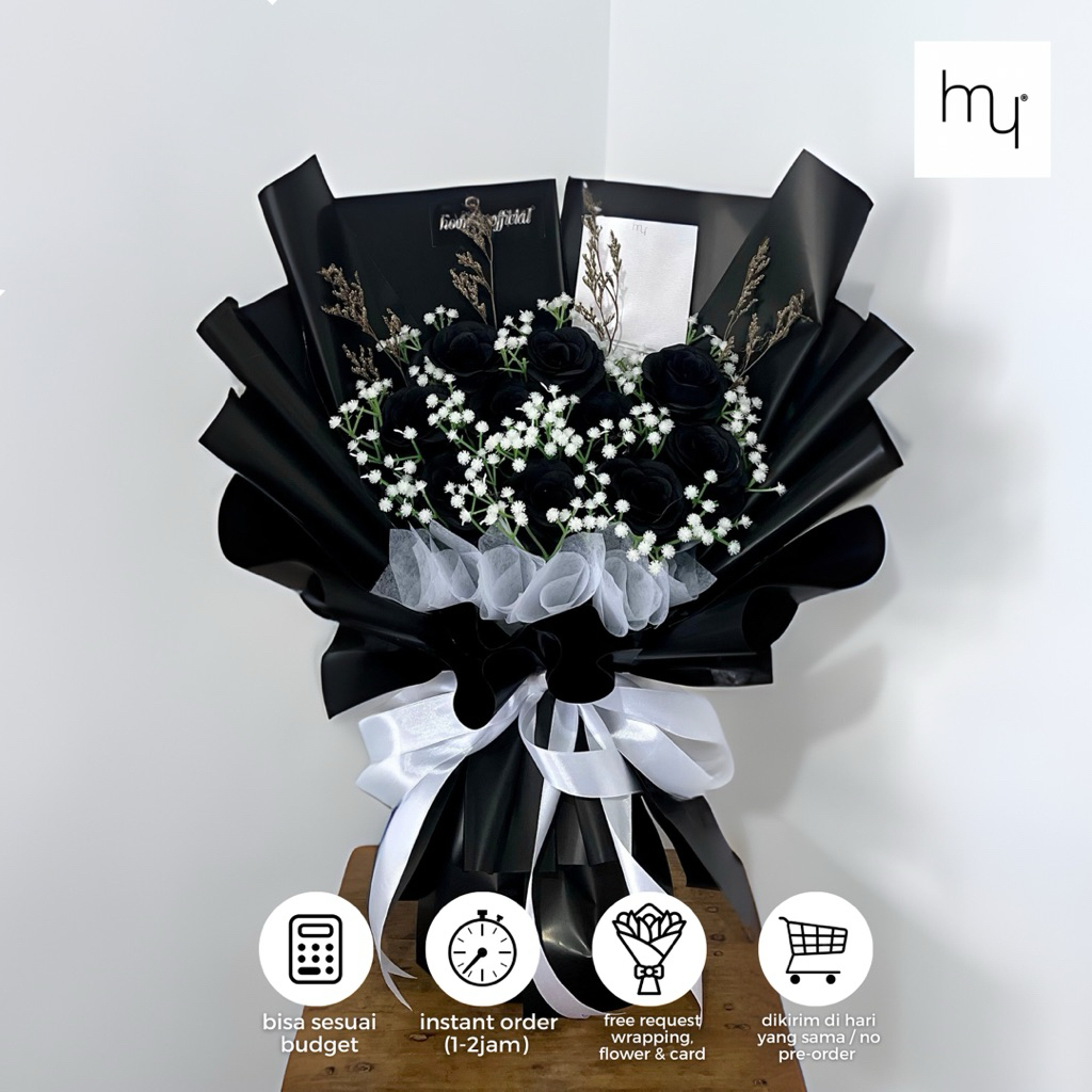 Jual HOOMEY - Buket Bunga Mawar Hitam Baby Breath | Buket Wisuda ...