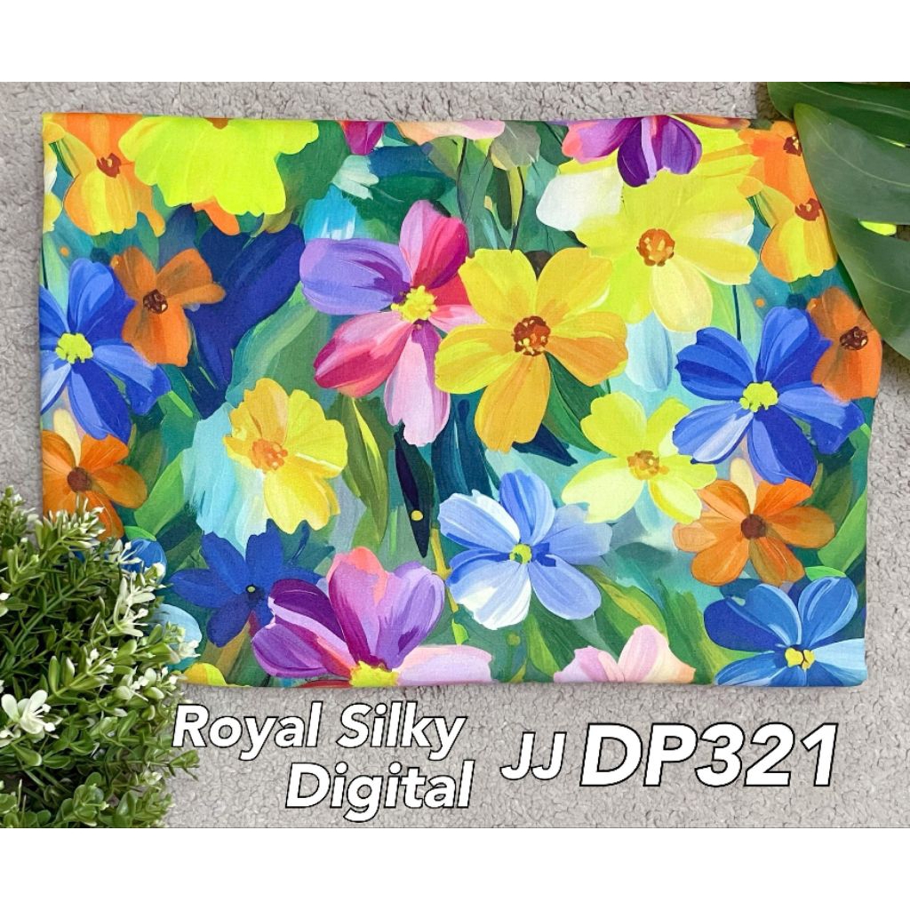 Jual Kain Royal Silky Digital JJ DP321 Motif Bunga (per 0.5m) Kain Rayon Motif Premium | Shopee ...